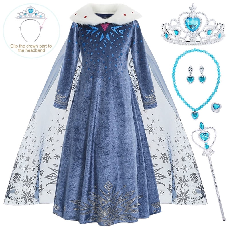 Jurebecia Elsa Princess Dress for Girls Frozen Snow Winter Costume for ...