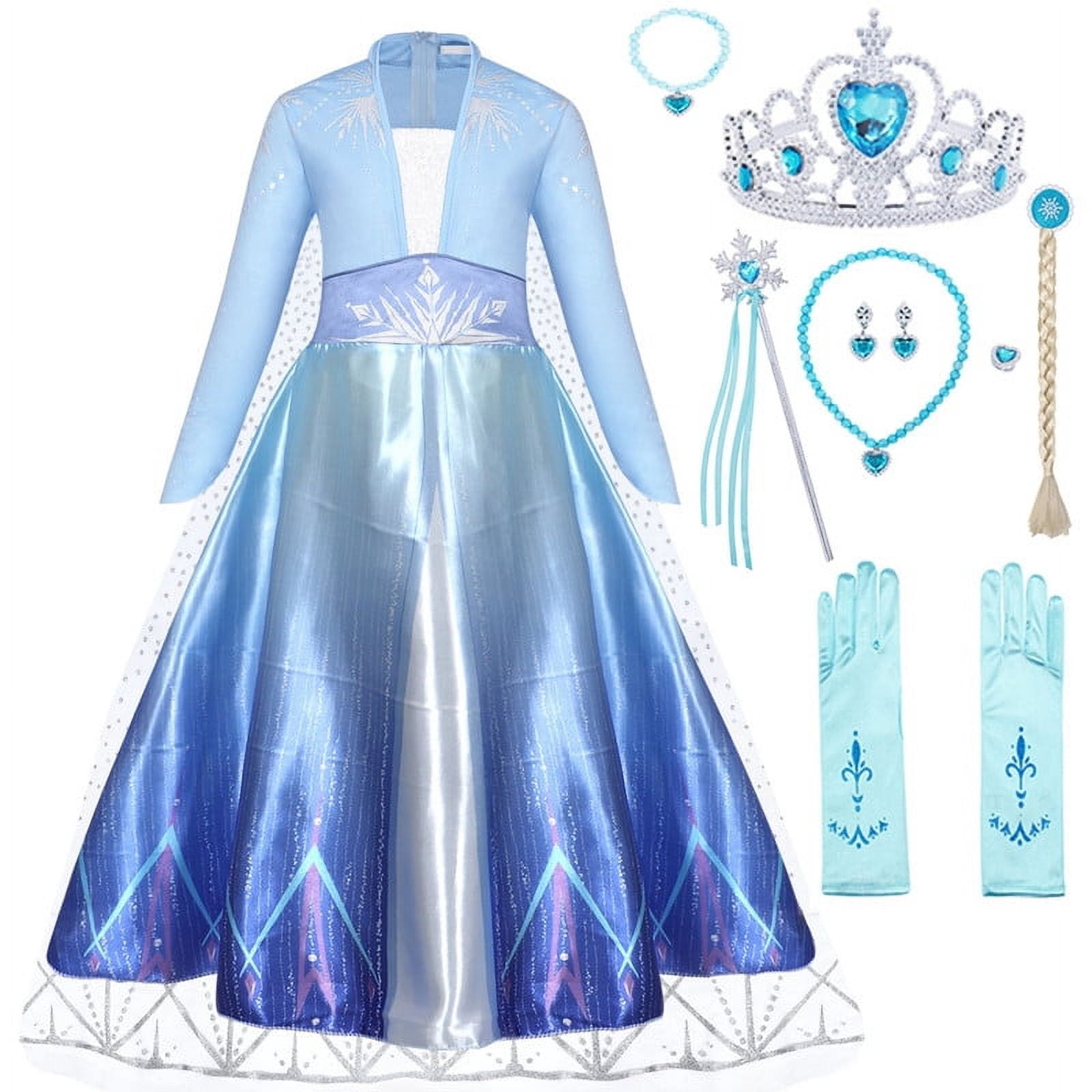Jurebecia Frozen 2 Elsa Princess Dress Up Costume for Girl Birthday ...