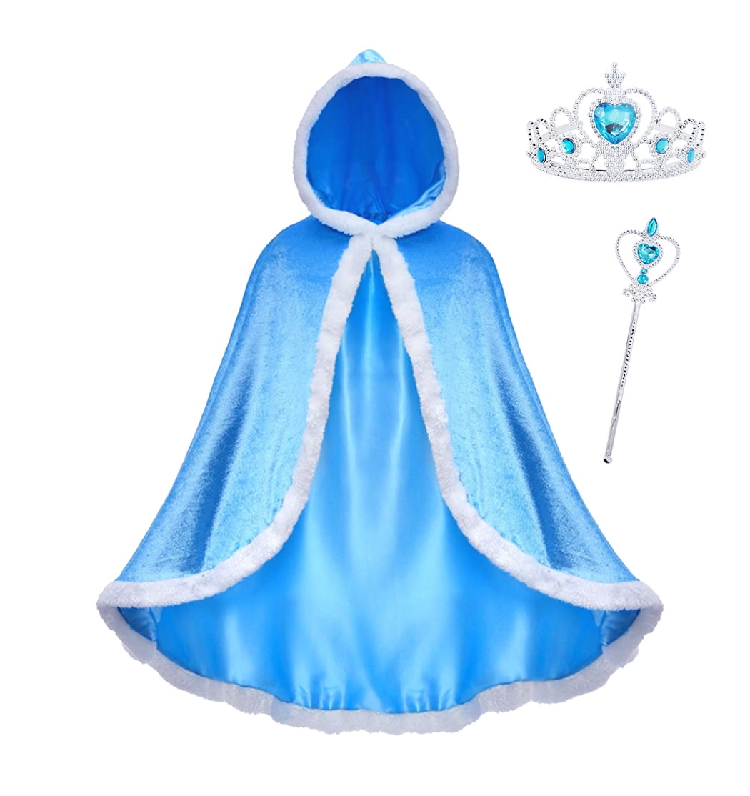 Jurebecia Fur Ponchos Dress Girls Princess Queen Velvet Hooded Cloak ...