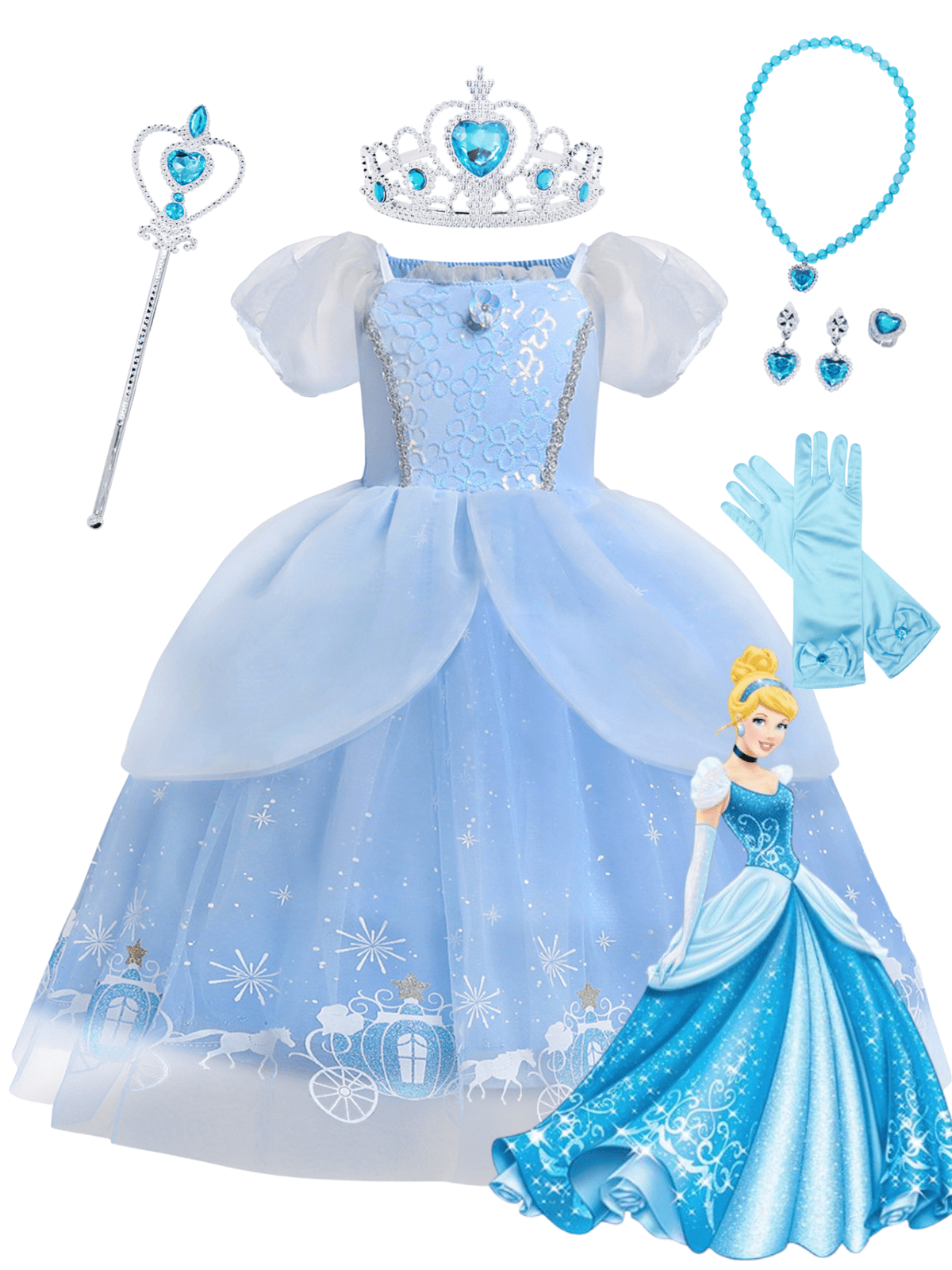 Jurebecia Girls Cinderella Princess Dress up Costumes Tulle Sequins ...
