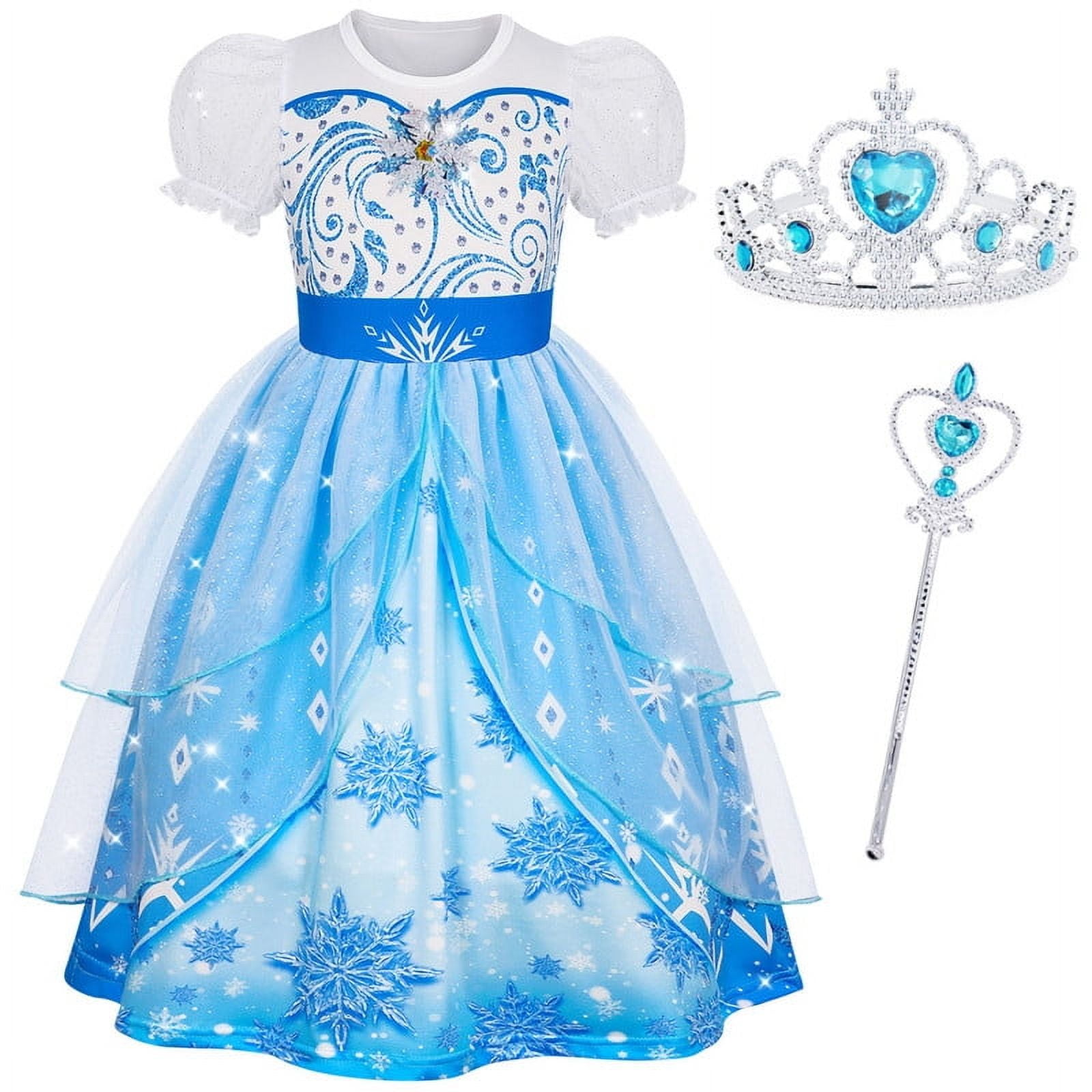 Jurebecia Girls Snow Queen Dress Princess Costume Halloween Birthday ...