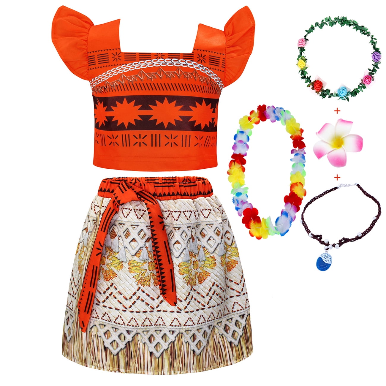 Jurebecia Girls Moana Costume Fancy Dress up Child Kids Adventure ...