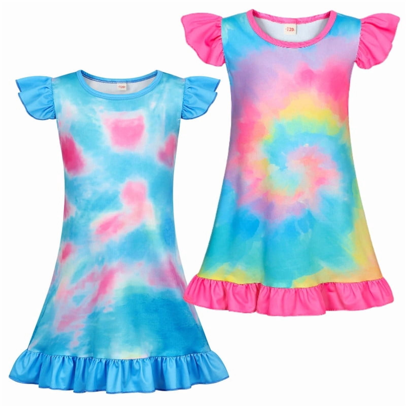 Jurebecia Girls Nightgowns Rainbow Sleepwear Night Sleep Dress Pajamas ...