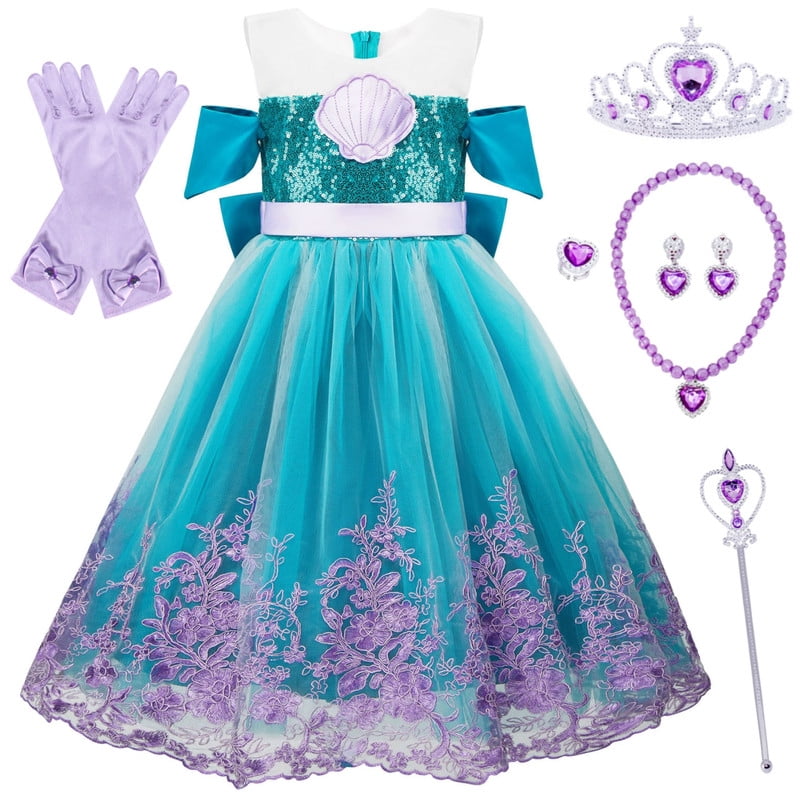 Jurebecia Girls Sequins Mermaid Princess Dress up Lace Tulle Off ...