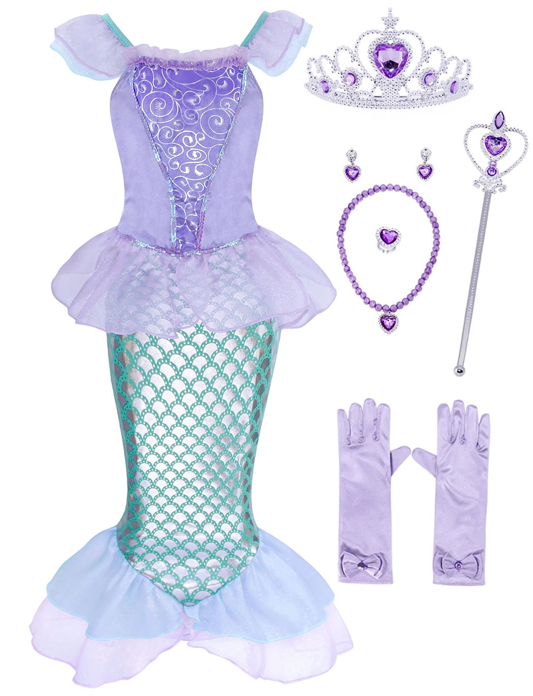 Jurebecia Mermaid dresses for girl Ariel Princess Dress up clothes ...
