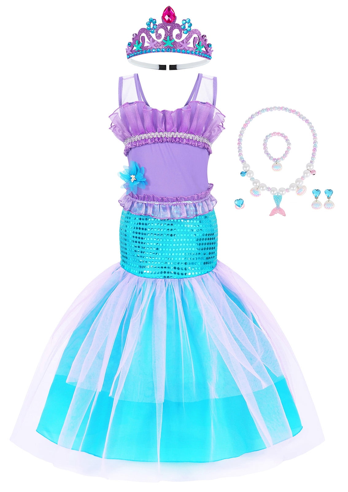 Jurebecia Princess Little Mermaid Costume Dress up for Girls Fancy ...