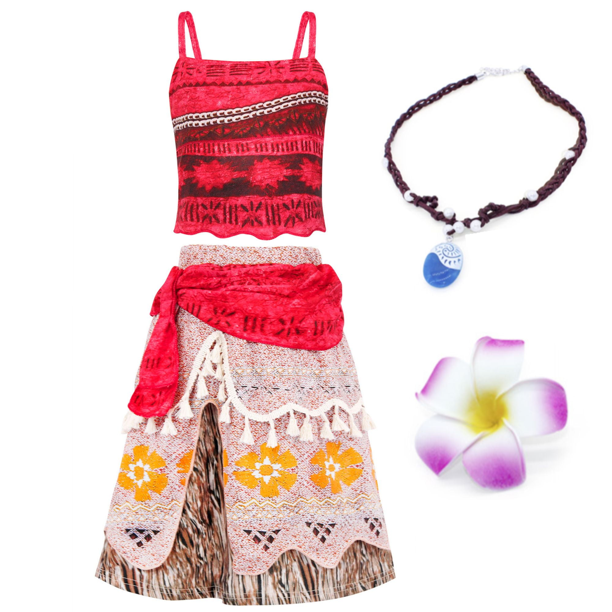 Jurebecia Princess Moana Costume for Girls Adventure Outfit Two-Pieces ...