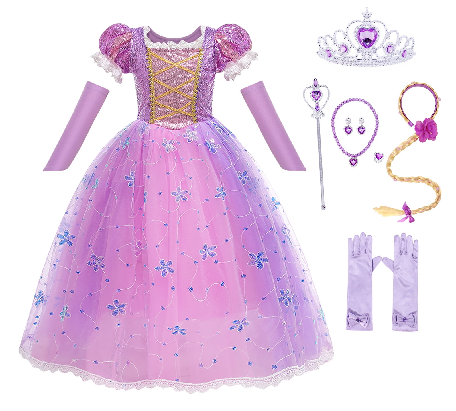 Jurebecia Tangled Dress Purple Costume Girls Princess Dress up Clothes ...
