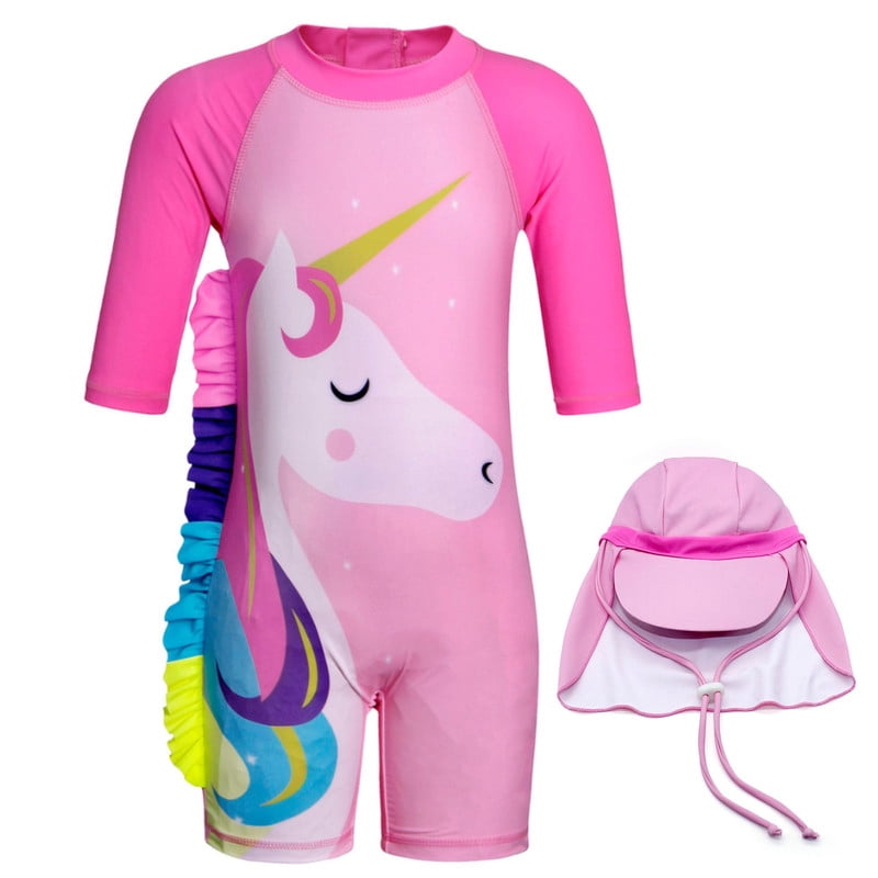 Jurebecia Unicorn Swimsuit for Girls Guard Sun Protection Kids Cartoon ...