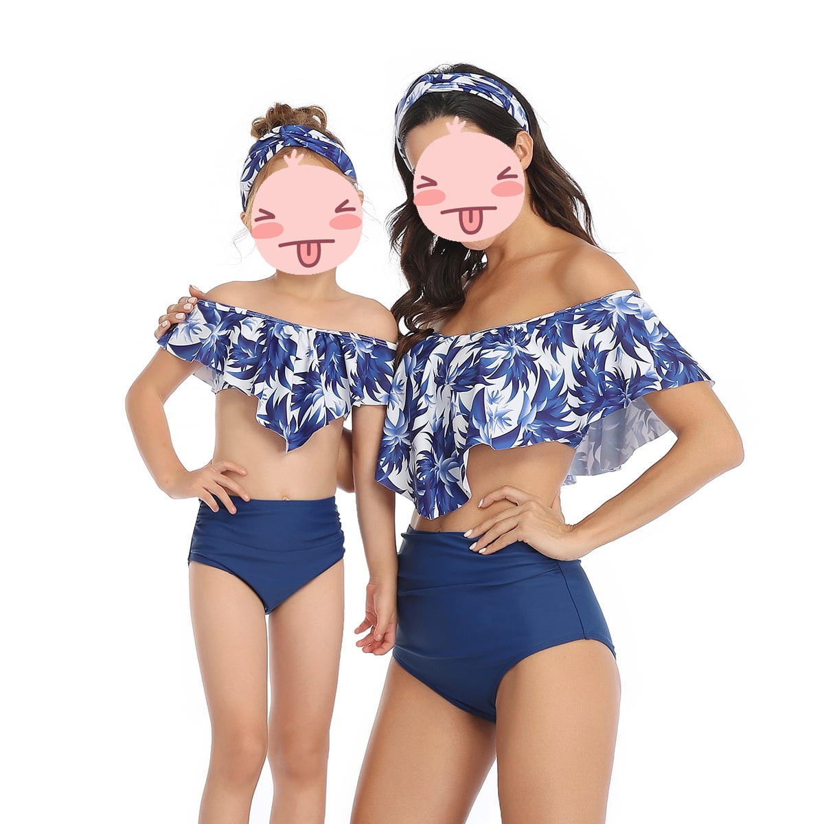 Jurebecia Women High Waist Swimsuits Vintage Ruffle Two Piece Bathing