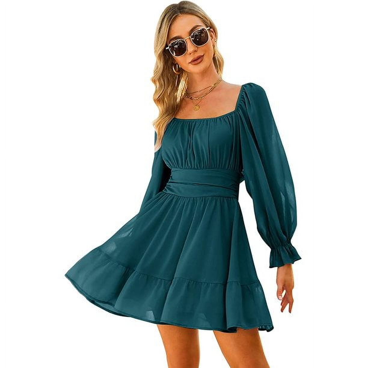 Jurebecia Women Off-shoulder Dress Adults Backless Solid Color Lantern ...