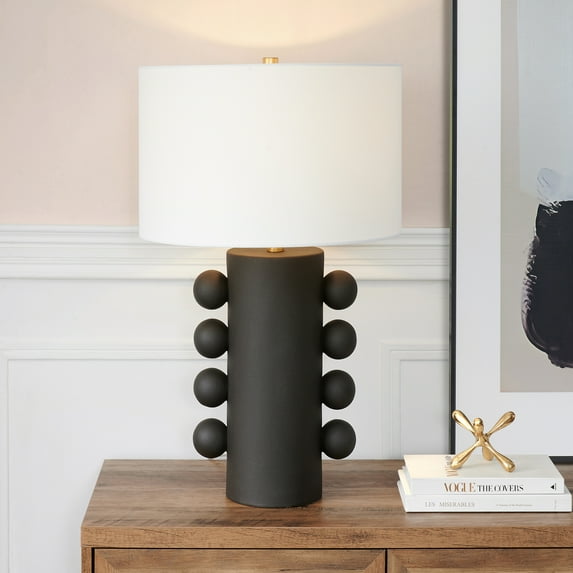 Jurrah 27" Tall Ceramic Table Lamp with Fabric Shade in Matte Black/White - Walmart.com