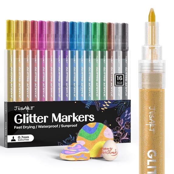 JusArt 16 Colors Glitter Markers, Glitter Paint Pens,Shimmer Markers ...