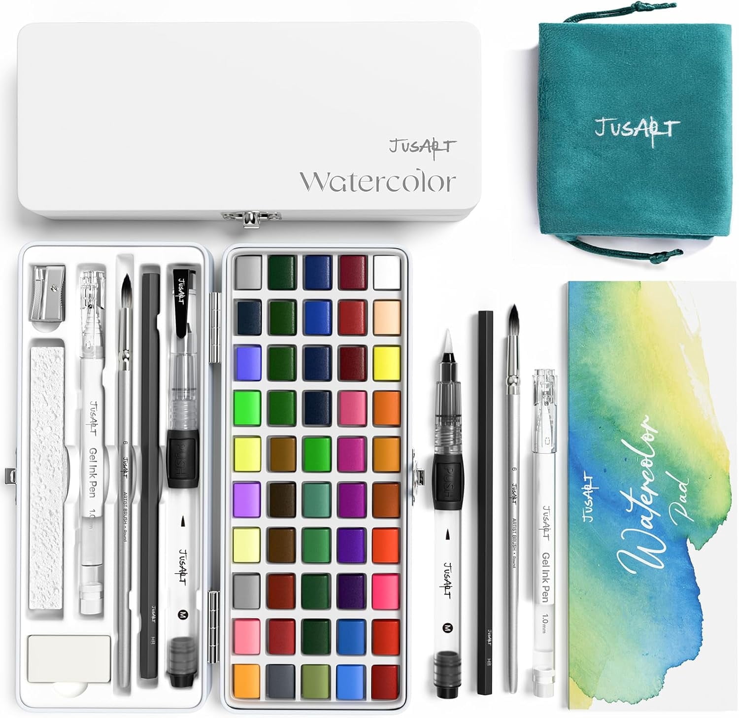 JusArt 50 Colors Watercolor Paint Set,Art Supplies with Metallic Color ...