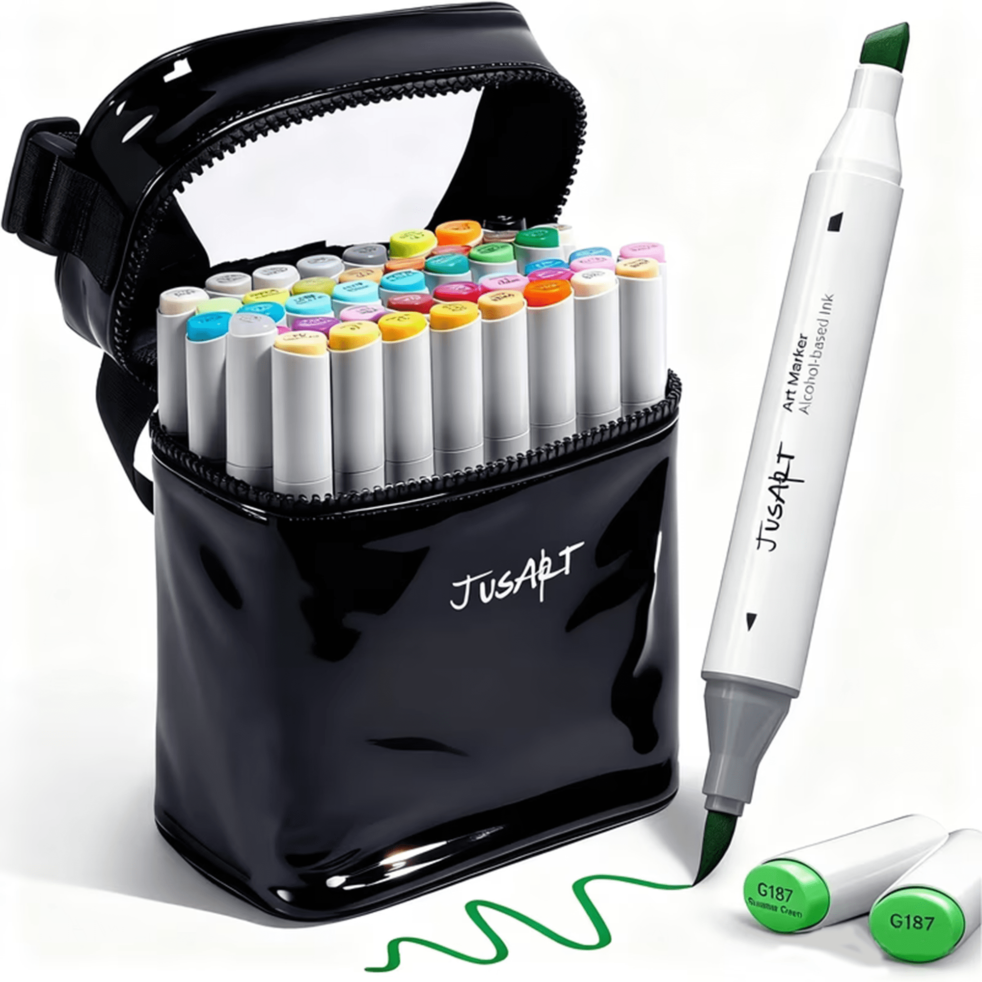 JusArt Alcohol Brush Markers, 48 Colors Dual Tip Art Markers with Brush ...