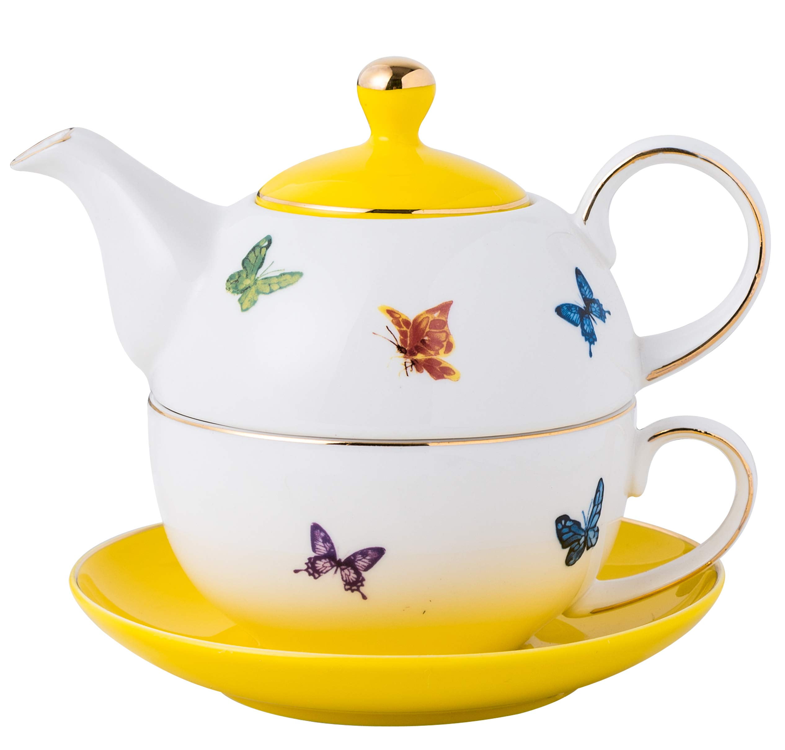 Jusalpha Butterfly Garden Teapot-Tea cup-Saucer Set, Tea-for-One set ...