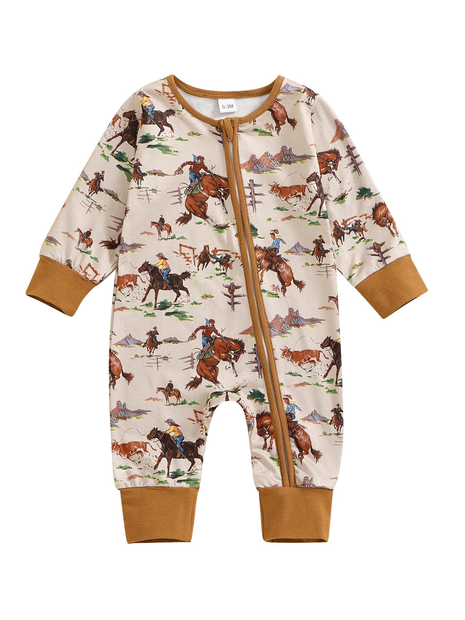 Jusbysis Baby Boy Western Romper Horse Print Long Sleeve Full Length ...