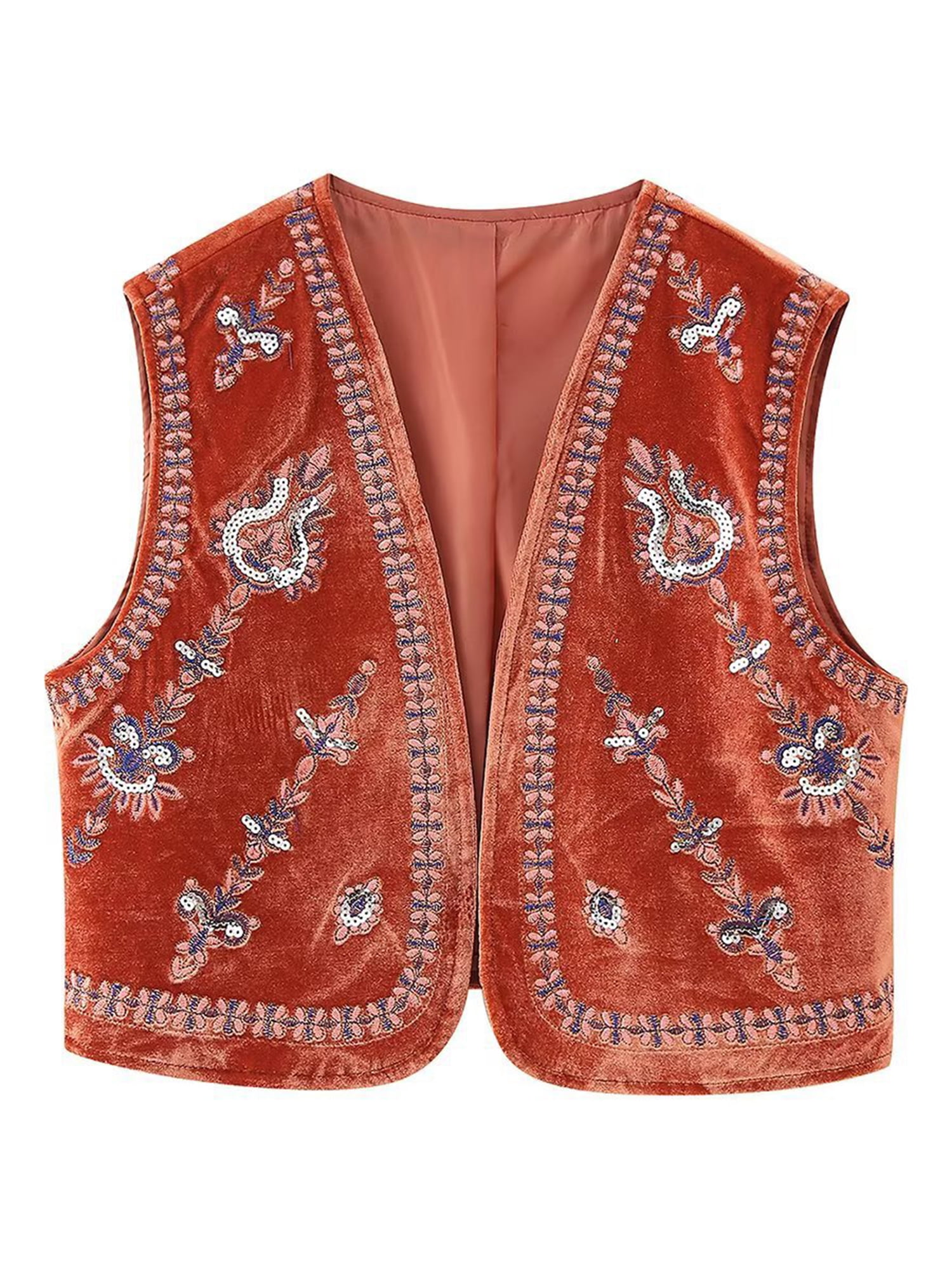 Jusbysis Women Embroidered Vest Tops Classic Sleeveless Open Front ...