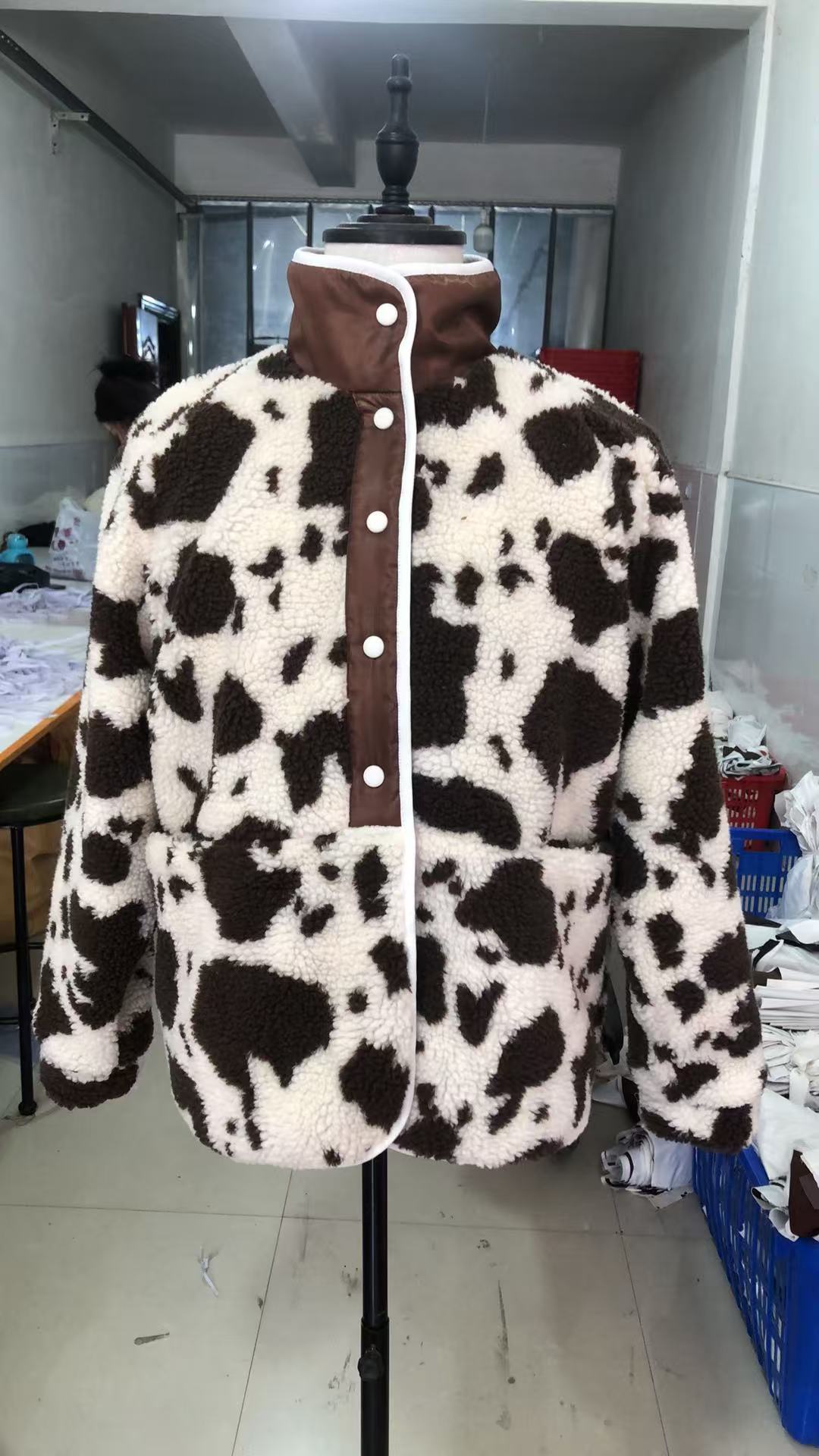 Jusbysis Women Vintage Fuzzy Coat Plaid/Cow Turtle Neck Button-up Long ...