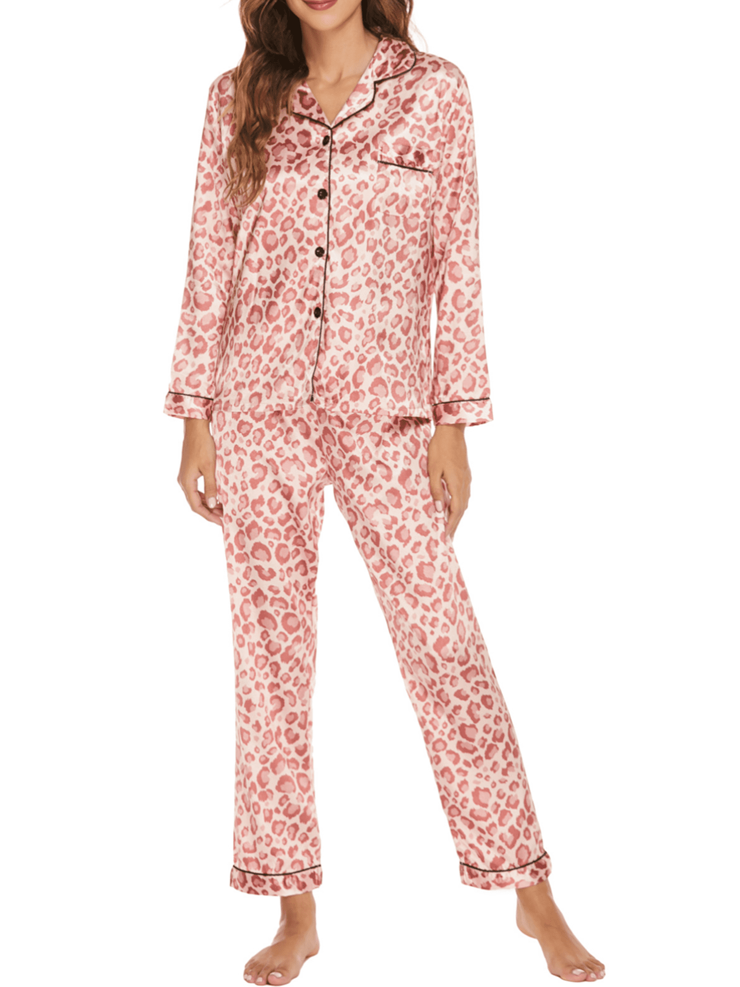 Jusbysis Women's Pajama Set Long Sleeve Leopard Print Nightshirt ...