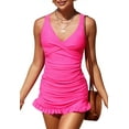 Jusfitsu V Neck Tankini Bathing Suits For Women Tummy Control Swimdress