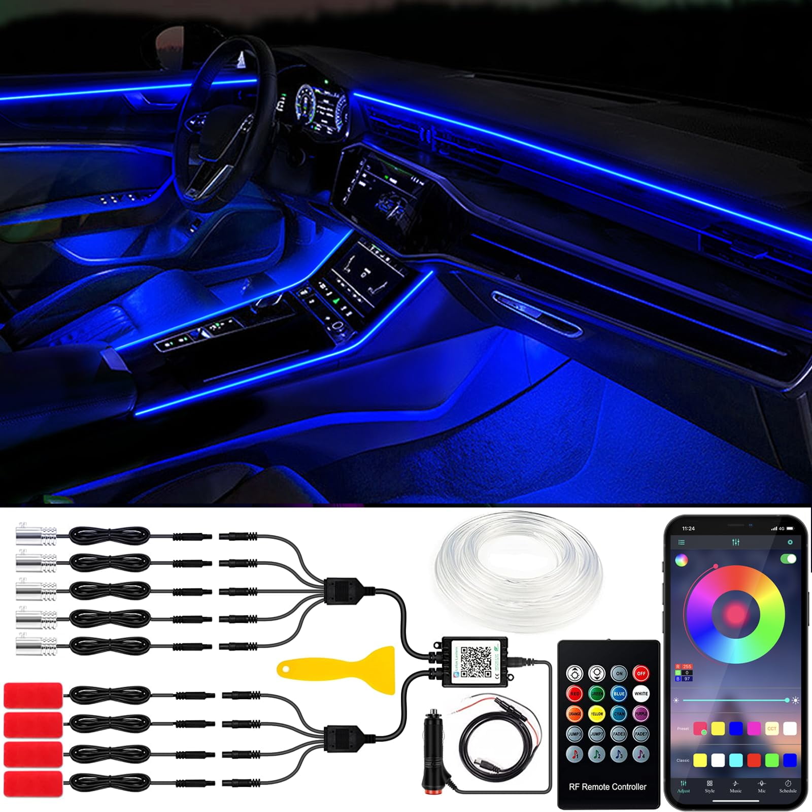 Jushope Car LED Interior IFF17 Strip Lights, RGB Million Colors 9 in 1 ...