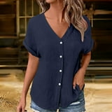 Juslio Button Blouses for Women Short Sleeve Shirts Cardigans Solid ...