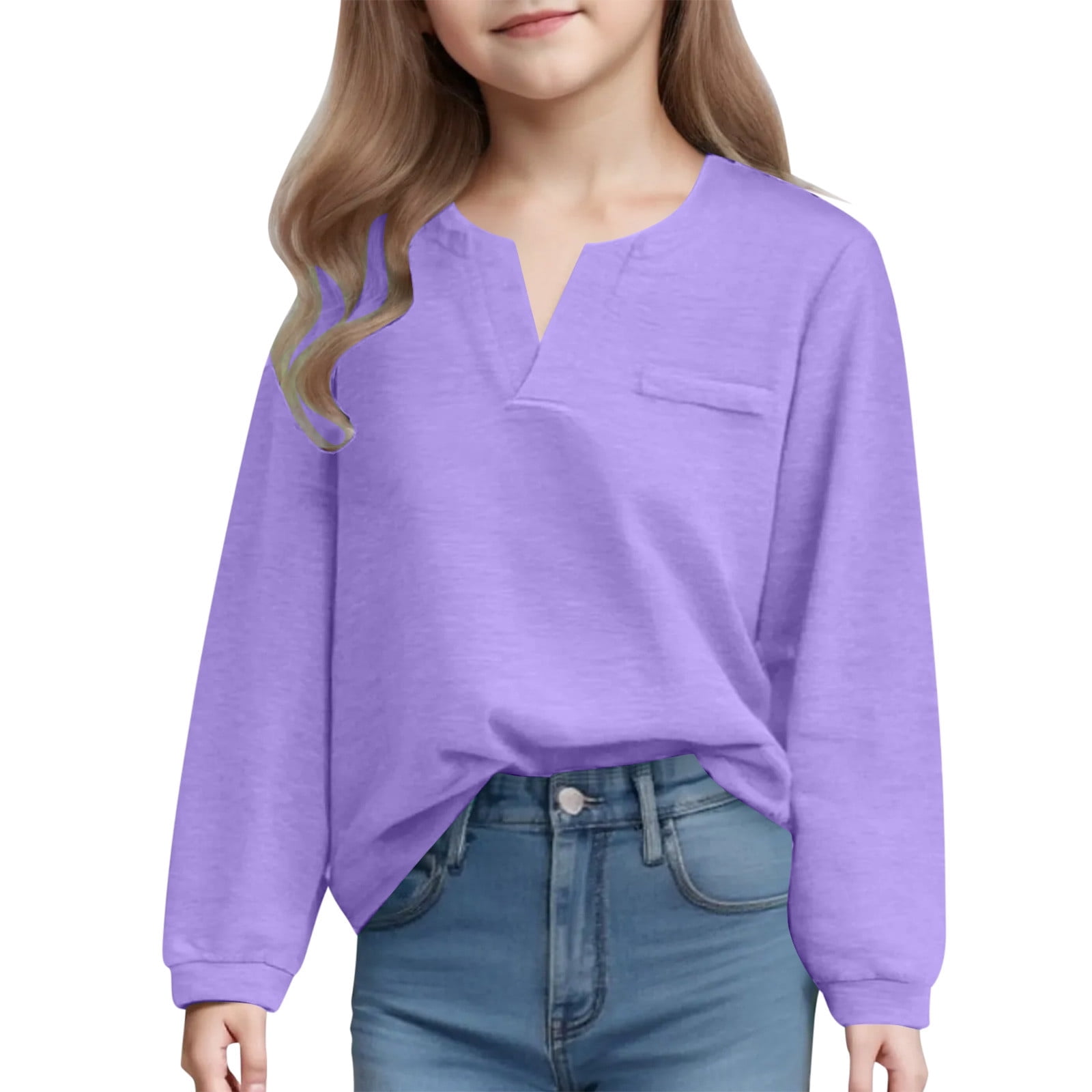 Juslio Girl Shirts Long Sleeve V-Neck Solid Kids Clothing Fashion Tops ...