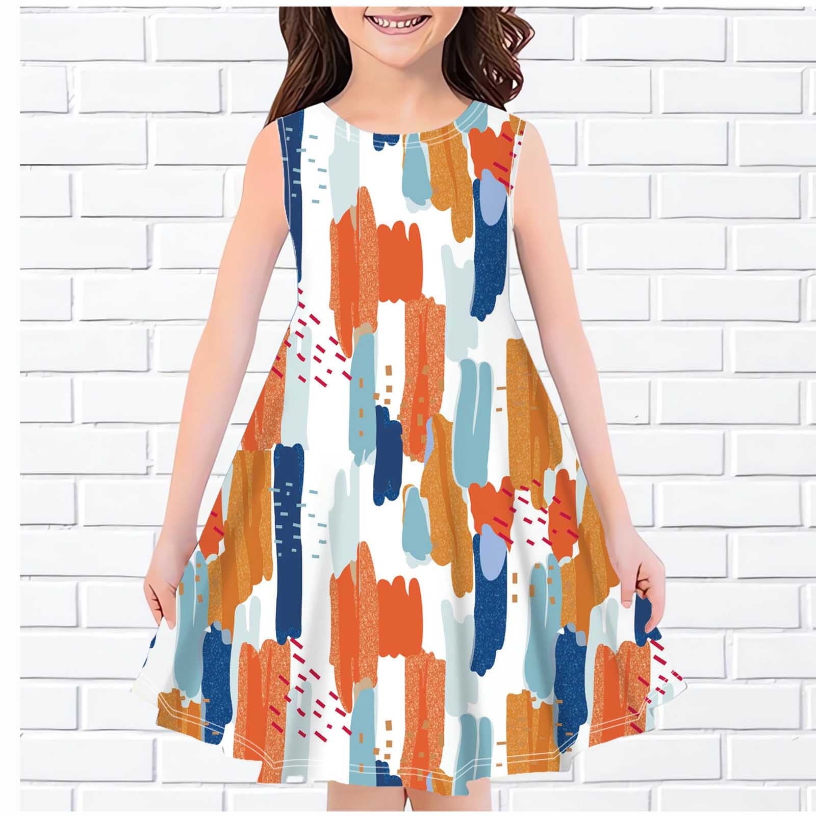 Juslio Girls Dresses Kids Clothes Sleeveless Print Little Girl Dresses ...