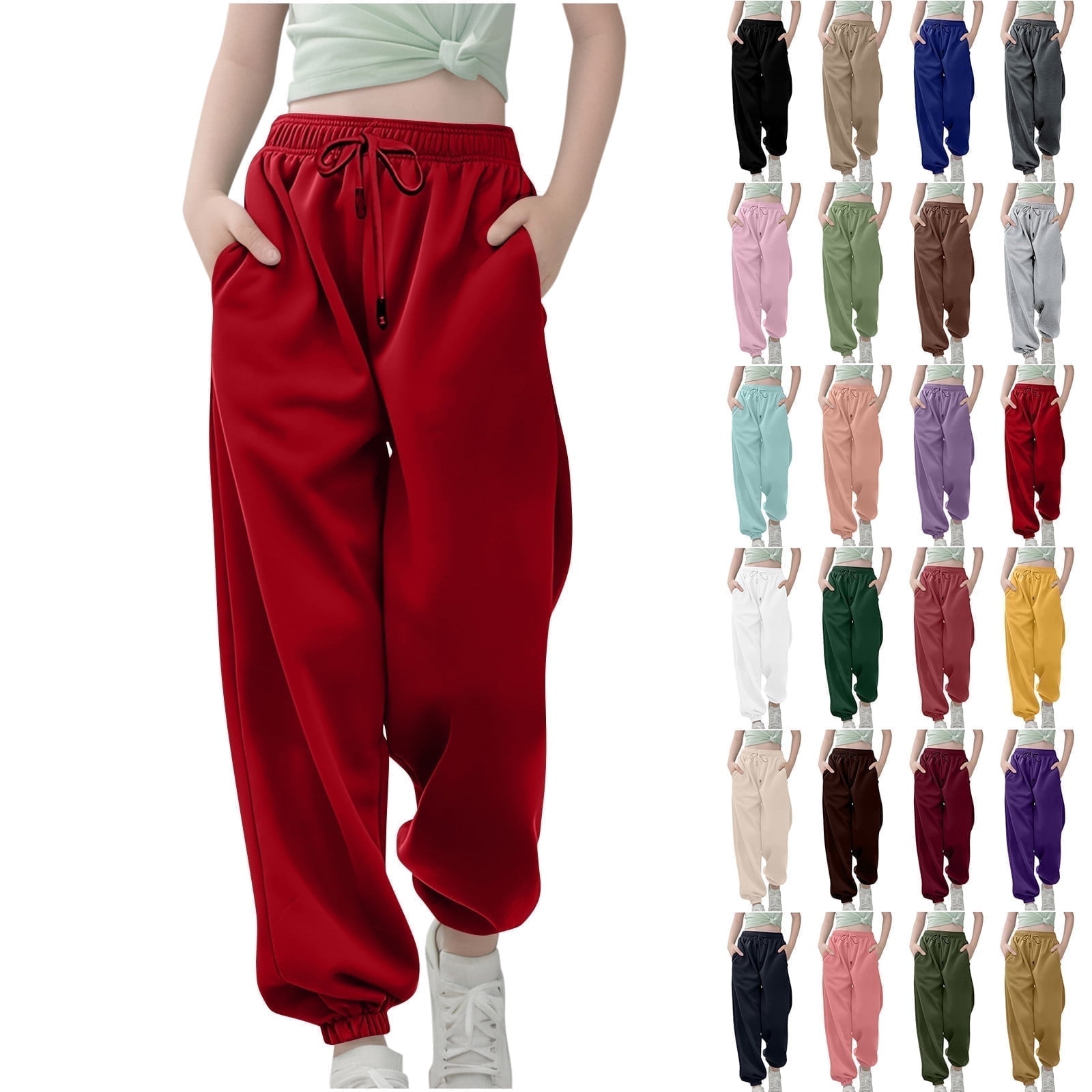Juslio Girls High Waist Pants Drawstring Elastic Waist Elastic Bottom ...