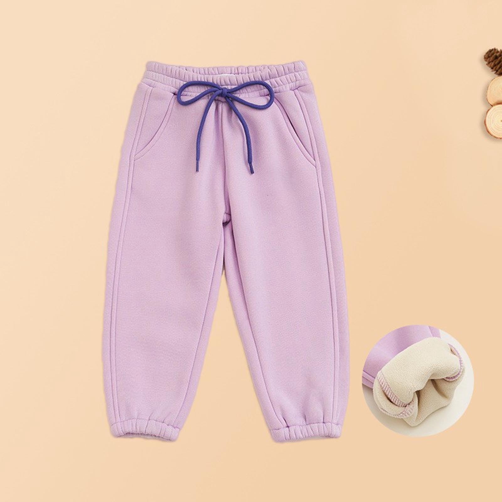 Juslio Girls Pants Solid Casual 1-10 Years Drawstring Warm Suede ...
