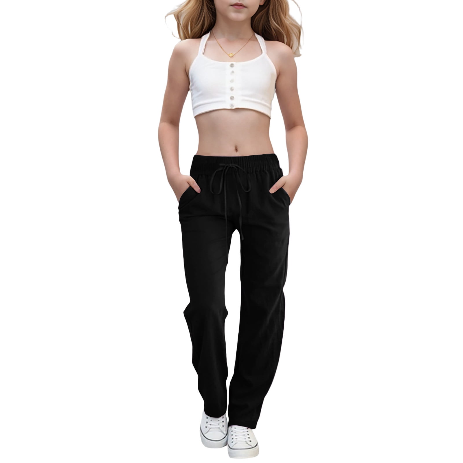 Juslio Girls Pants Unisex Child Casual With Pockets Smocked High Waist ...