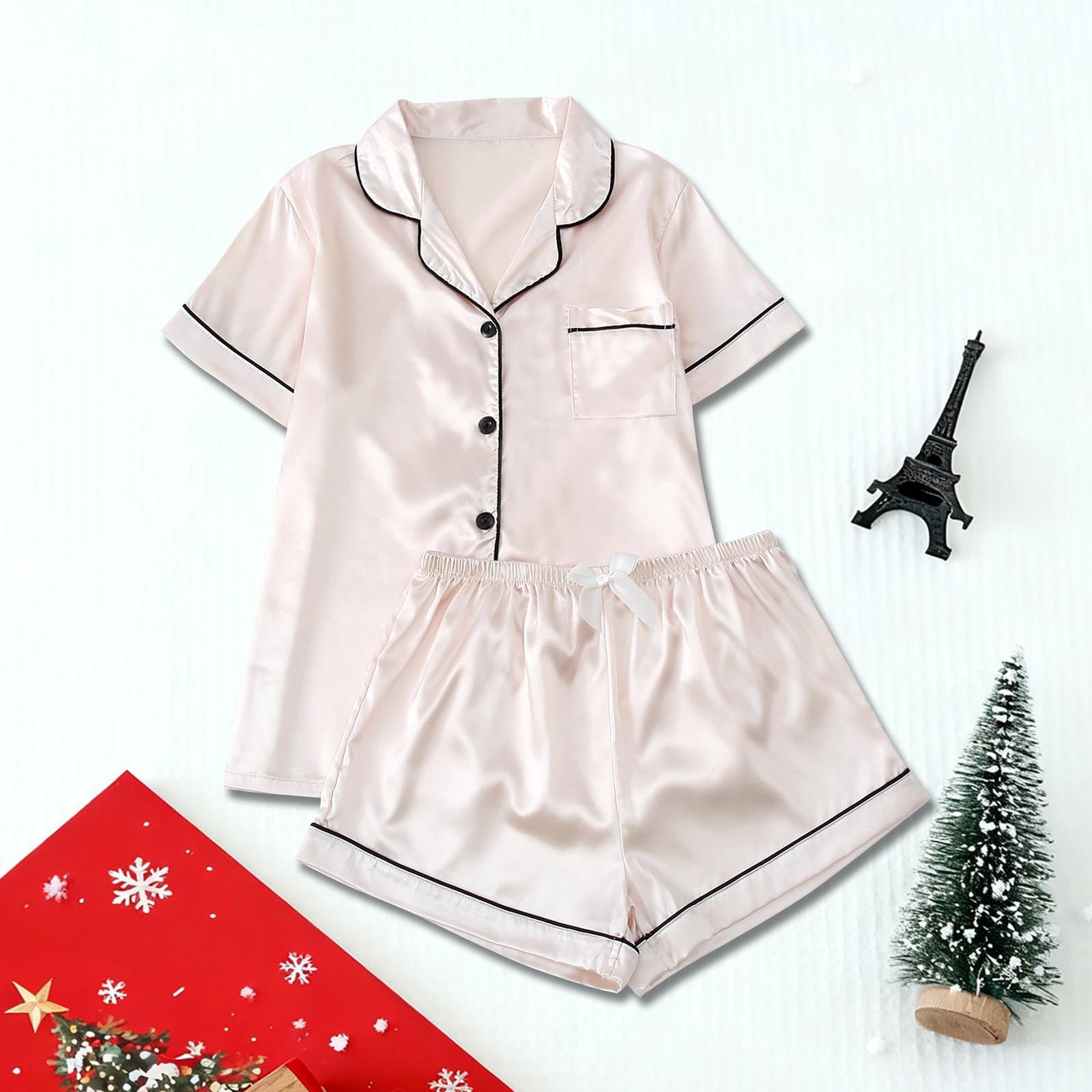 Juslio Ladies Pajamas with Pockets Homewear Fashion Solid Collar Tops ...