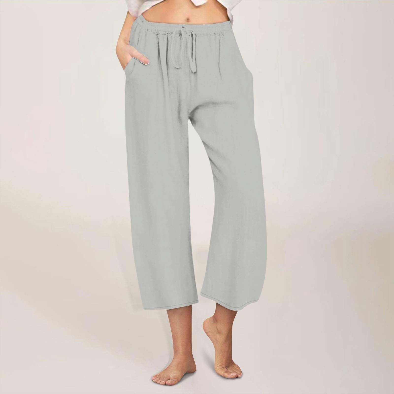 Juslio Linen Pants Women Cargo Pants Plus Size Capris Casual Linen With ...