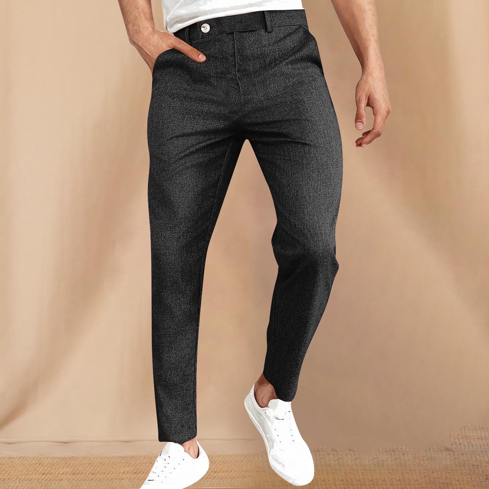 Juslio Linen Pants Work Pants for Men Straight Leg With Pockets Solid ...