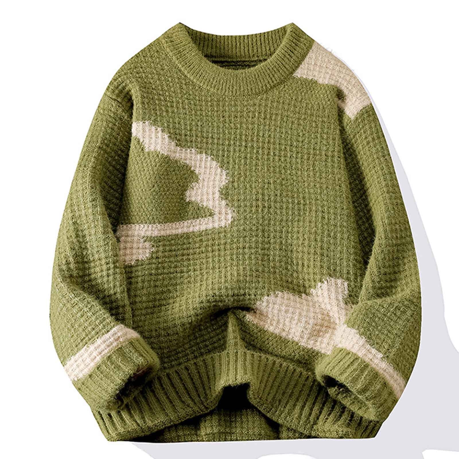 Juslio Mens Sweater Pullovers Sweater Color Block Crew Neck Long Sleeve ...