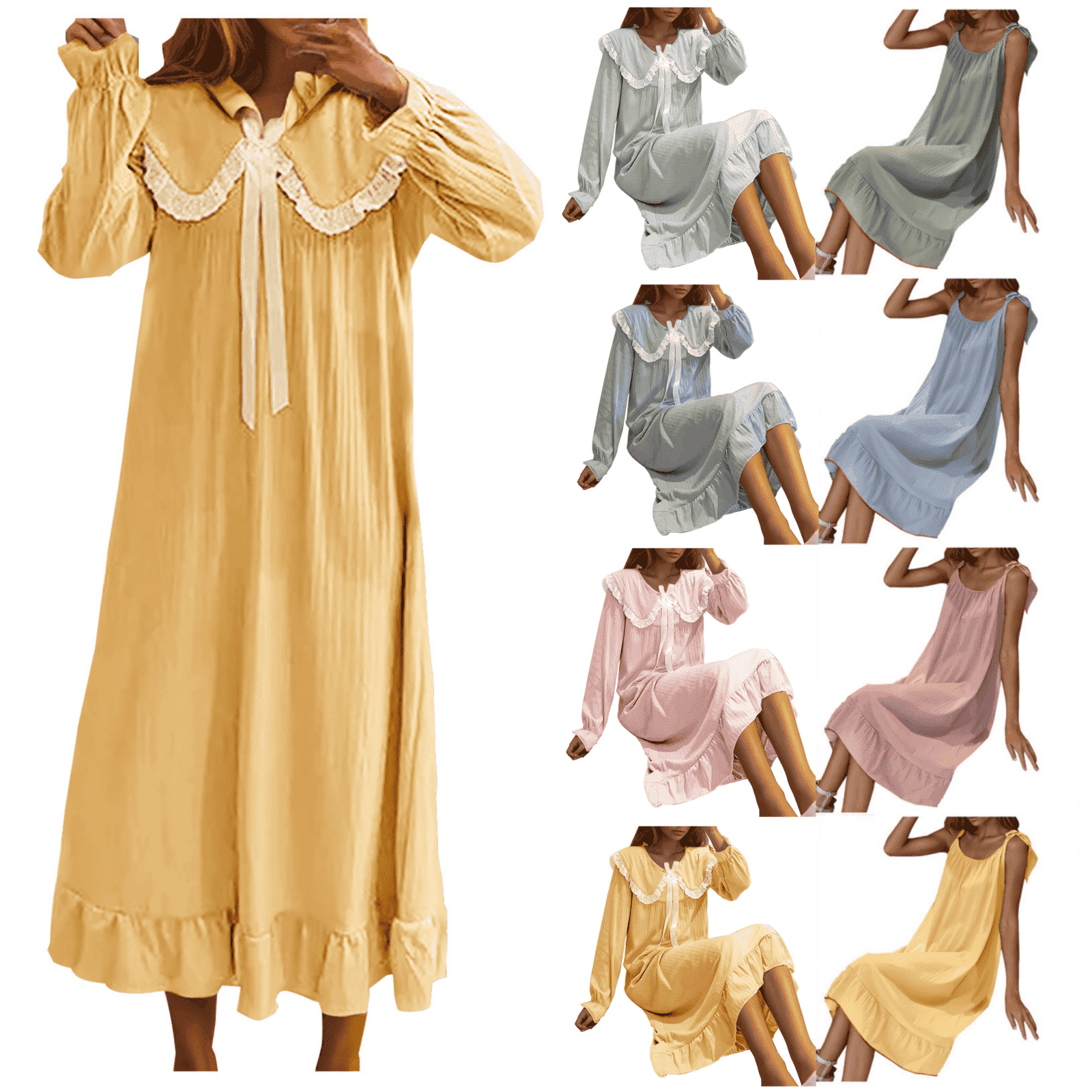 Juslio Nightgowns Womens Solid Fall Casual Warm Flannel Long Loose ...