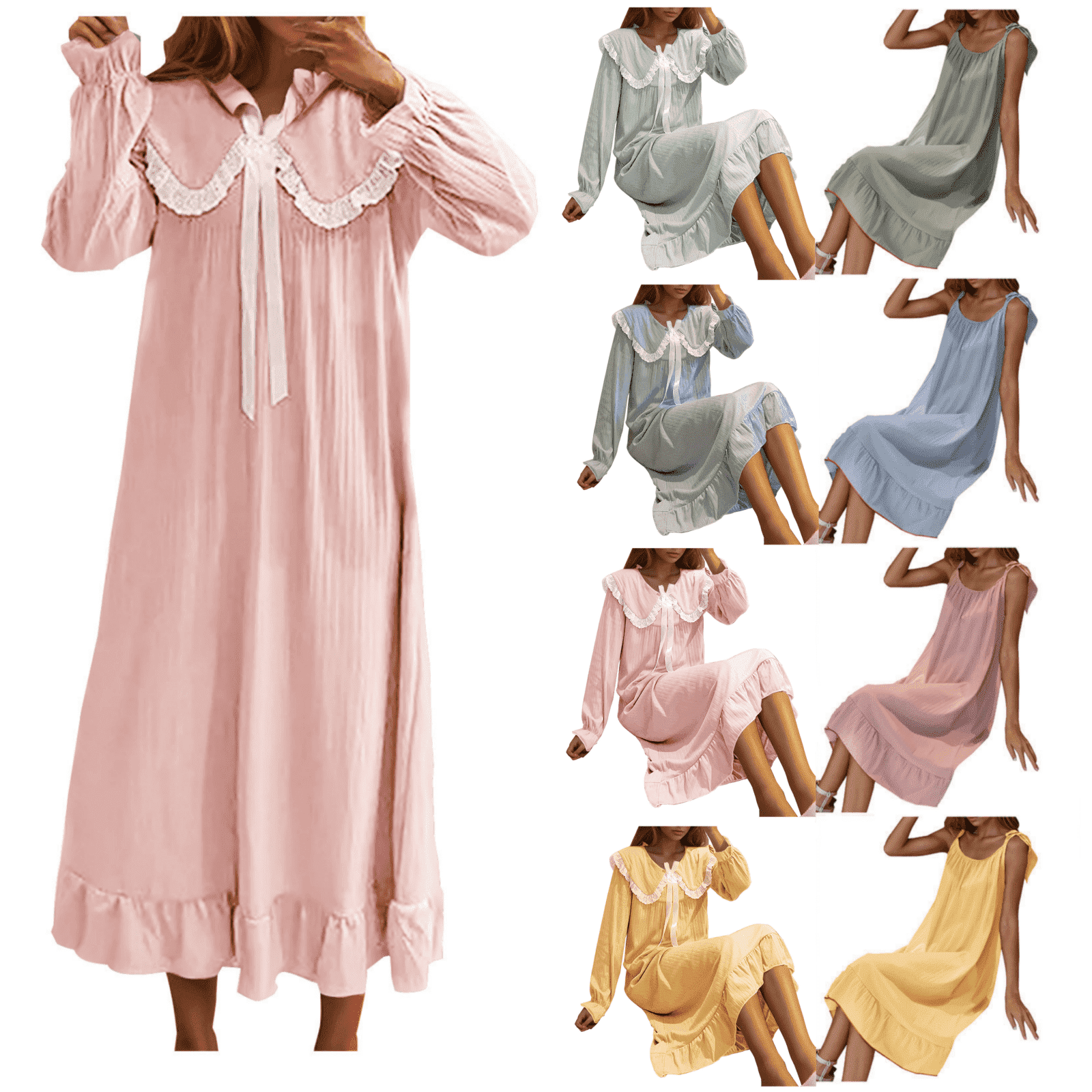 Juslio Nightgowns for Women Casual Thick Warm Flannel Long Loose ...