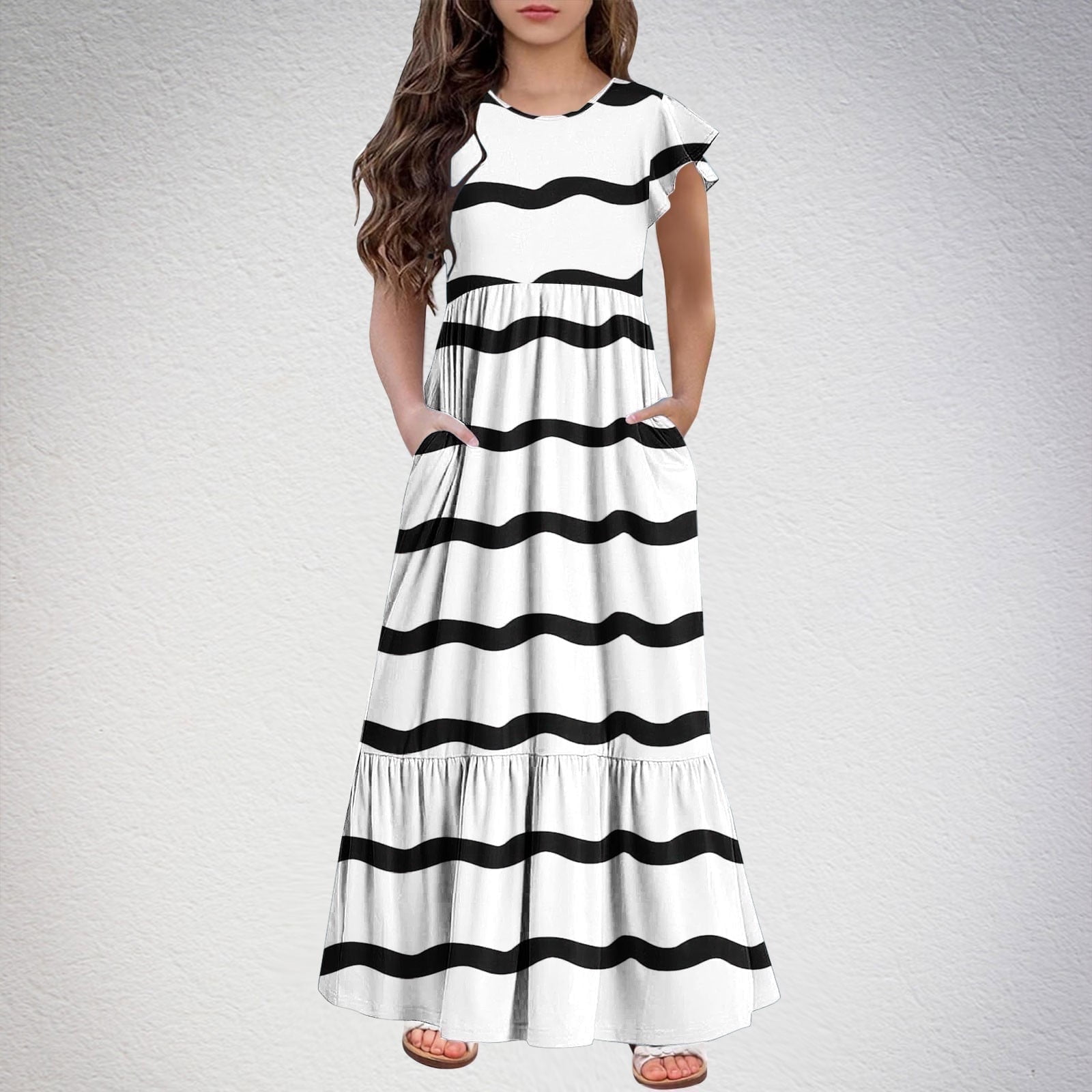 Juslio Dresses for Girls Round Neck Kids Flower Clothing Short Sleeve ...