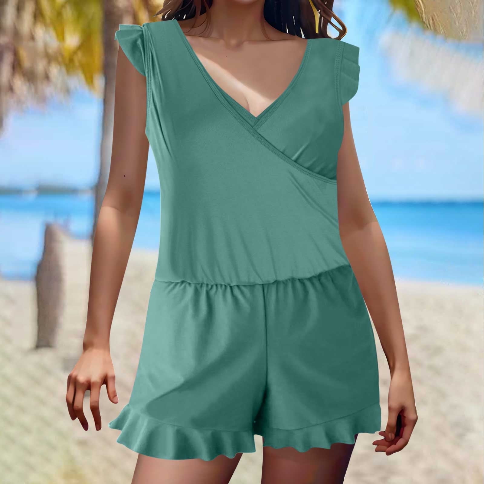 Juslio Sexy Swimsuit for Women One Piece Conservative Blue Solid ...