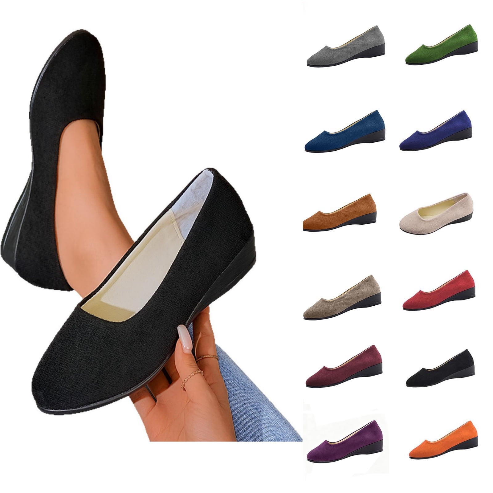 Juslio Shoes for Women Shallow Mouth Flat Round Head Suede Low Heel ...