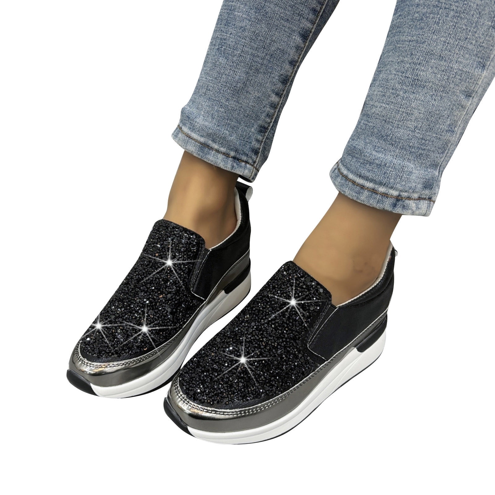 Juslio Shoes for Women Sports Black Sloping Heel Sports Shoes Suitable ...