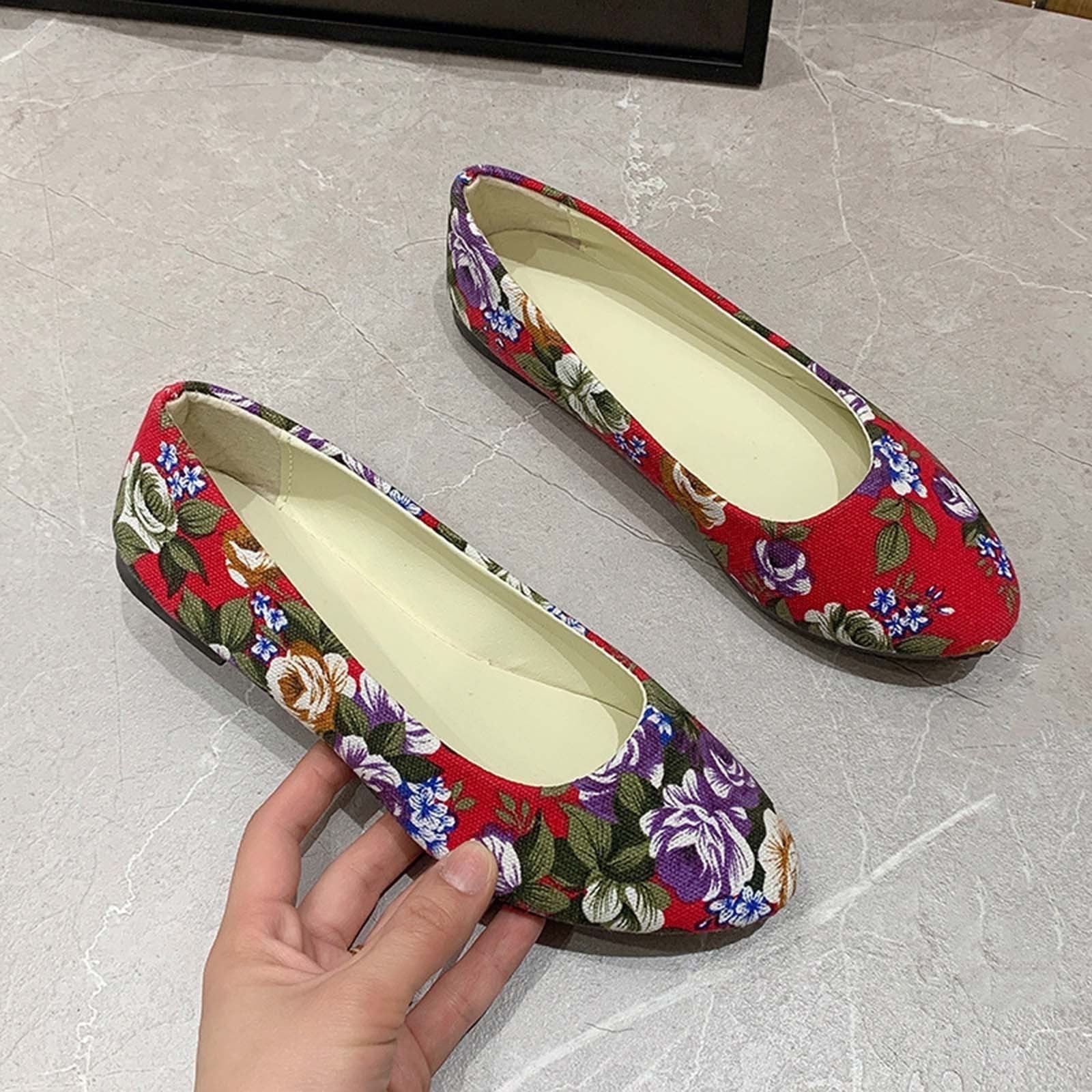 Juslio Shoes for Women Spring and Summer New Women Flat Canvas Rose ...