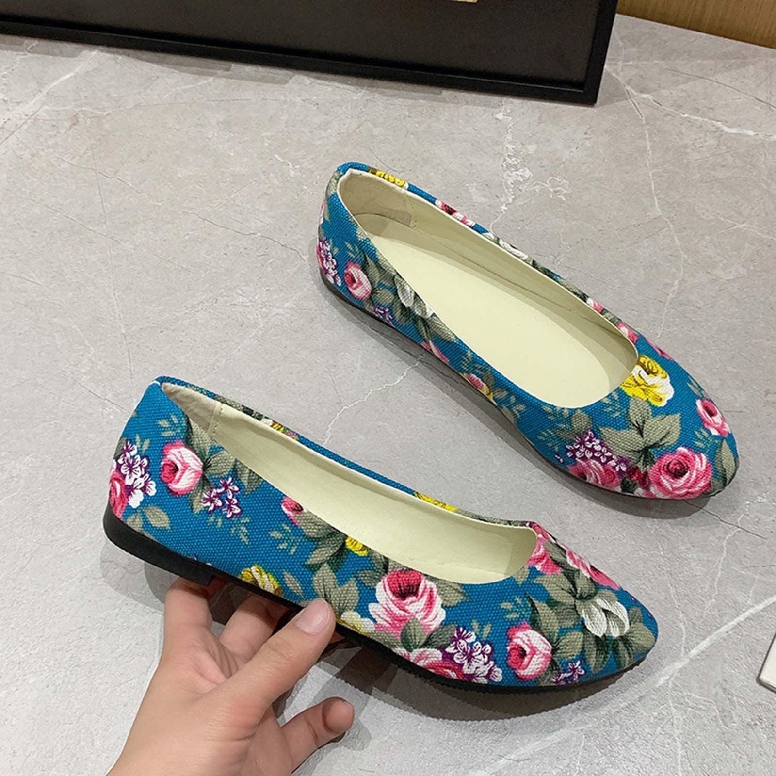 Juslio Shoes for Women Spring and Summer New Women Flat Canvas Rose ...