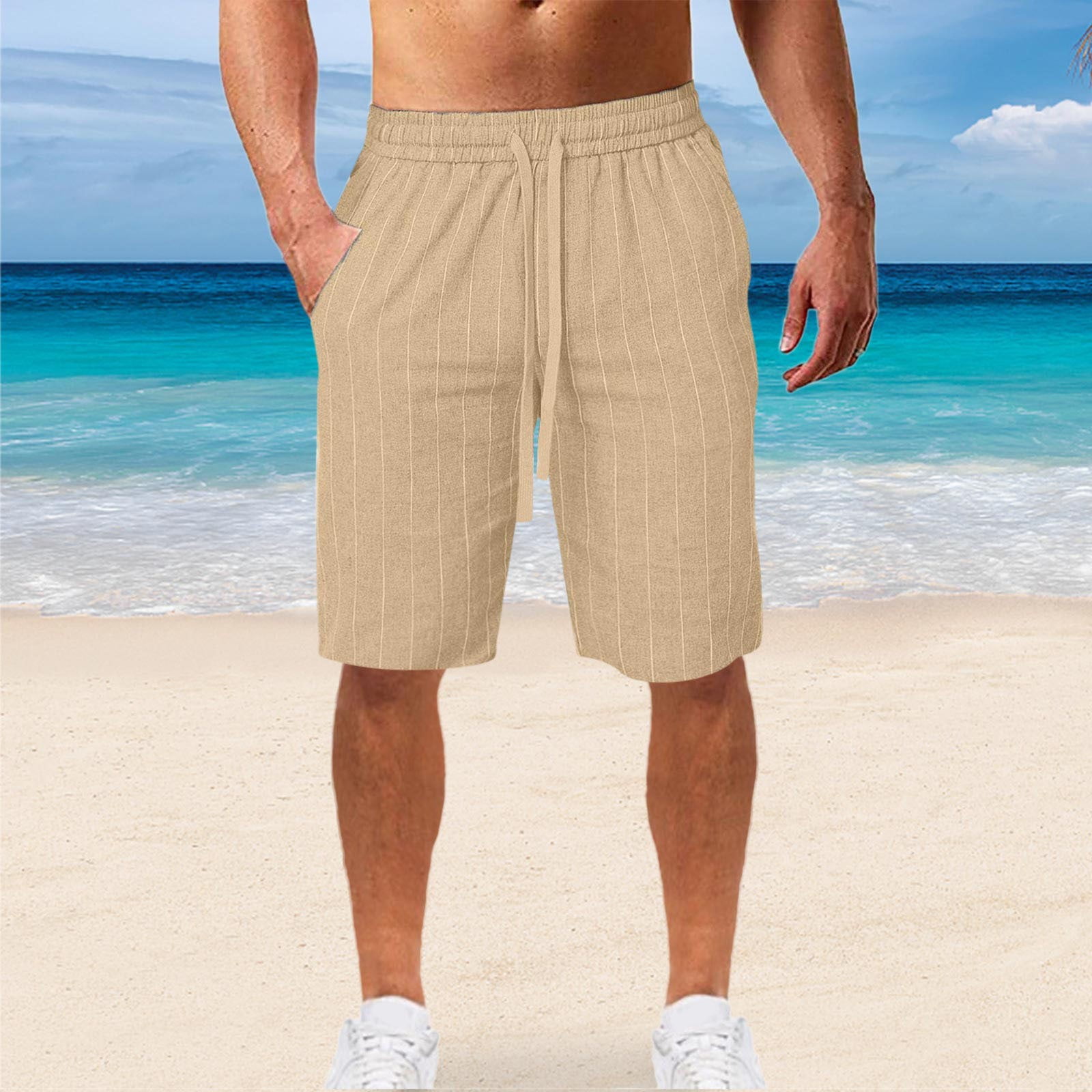Juslio Shorts for Men Drawstring Loose Comfy Cotton Linen Solid Casual ...