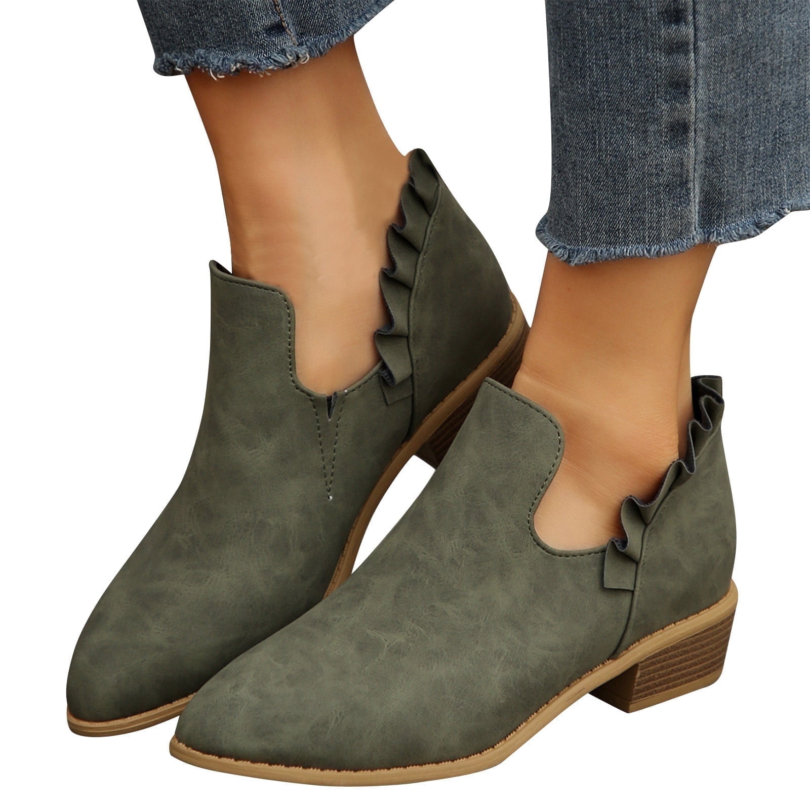 Juslio Women Shoes Oversized Thick Heels Fashion Shoe Pleated Lace ...