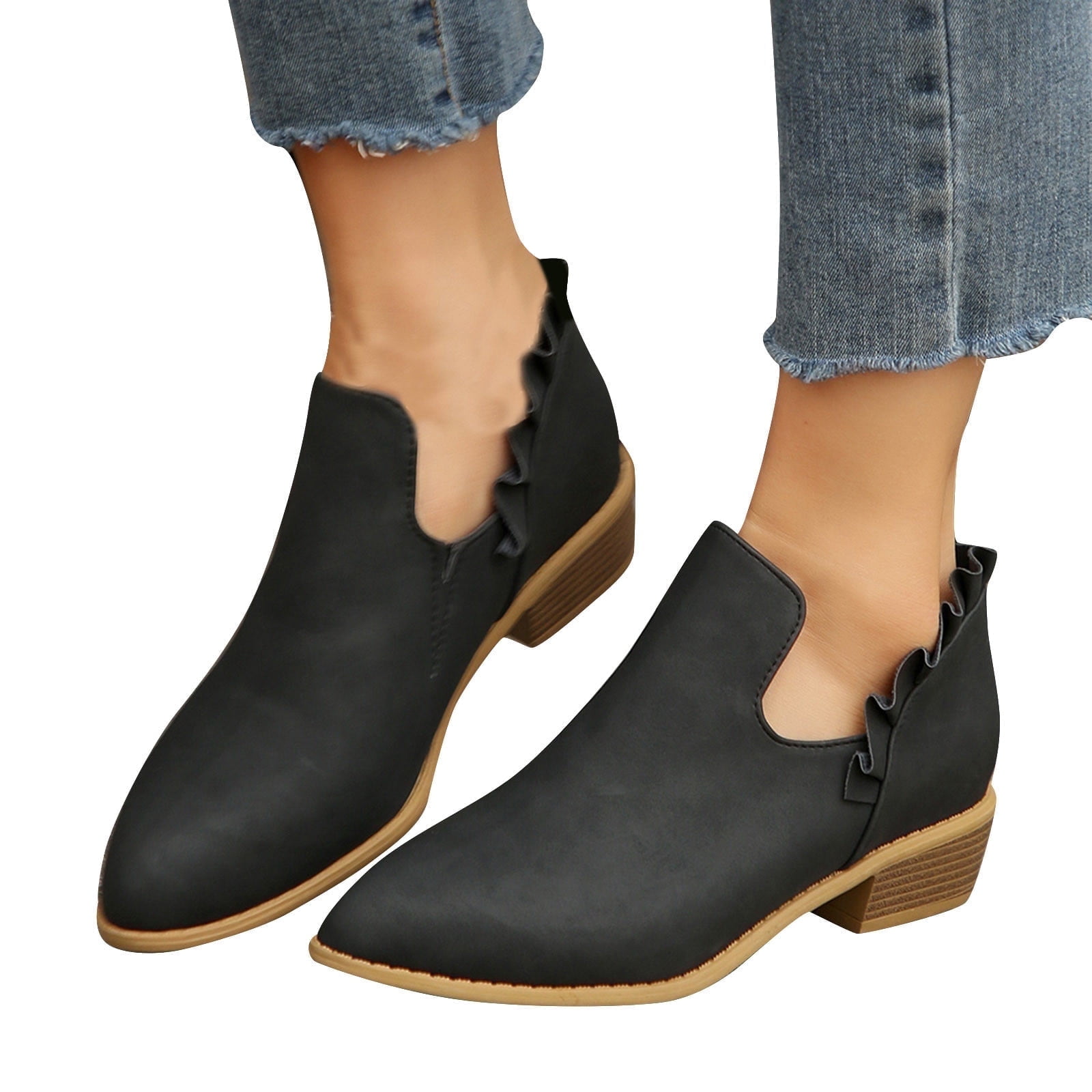 Juslio Women Shoes Oversized Thick Heels Fashion Shoe Pleated Lace ...