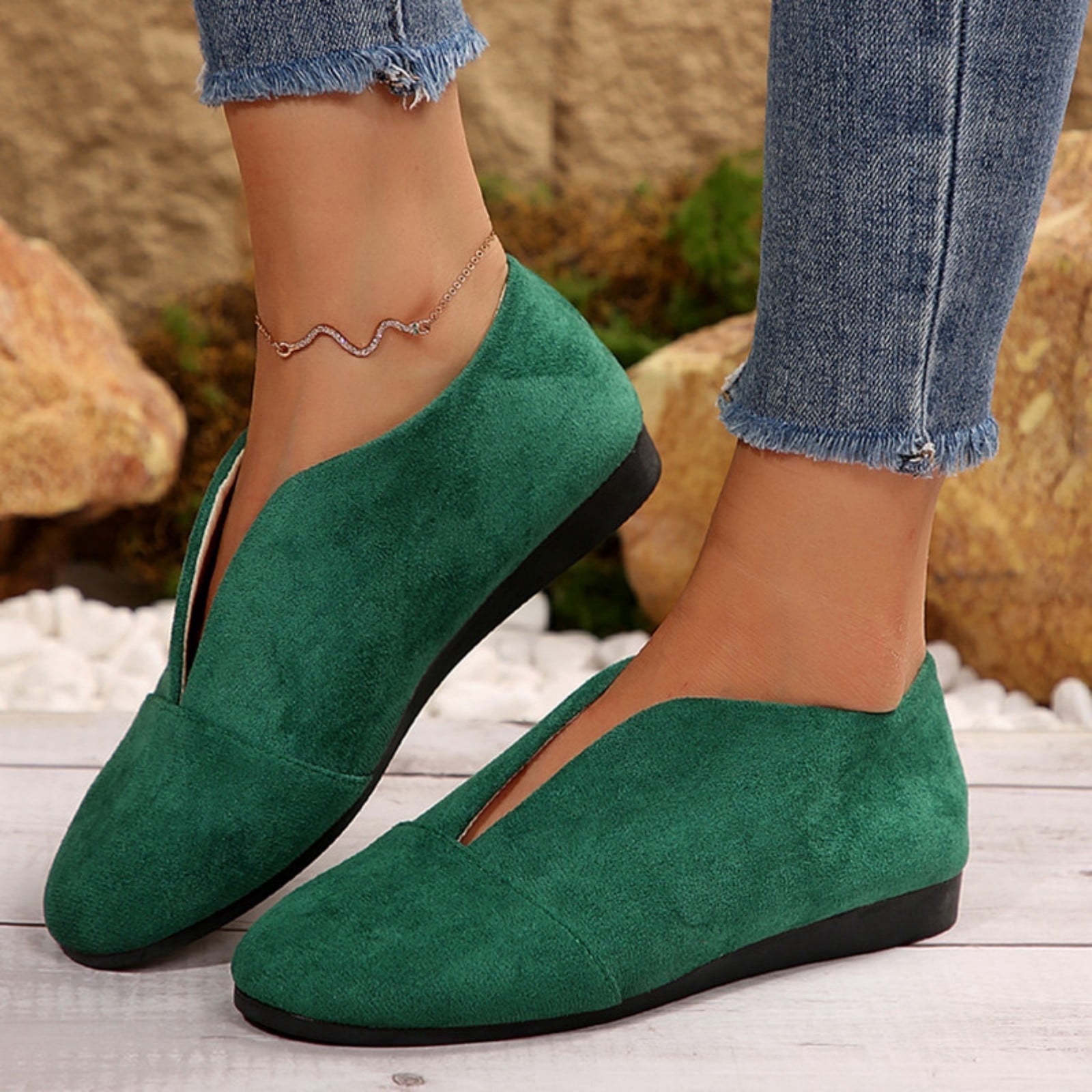 Juslio Women Shoes Plus Size Pointed Shallow Mouth Side Empty One Foot ...