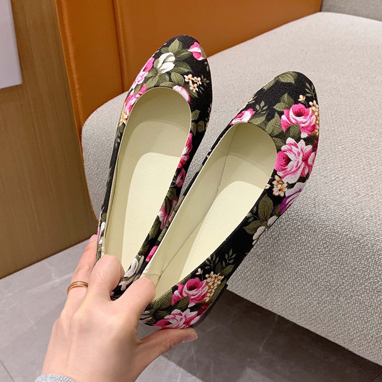 Juslio Womens Shoes Spring and Summer New Women Flat Canvas Rose Multi ...