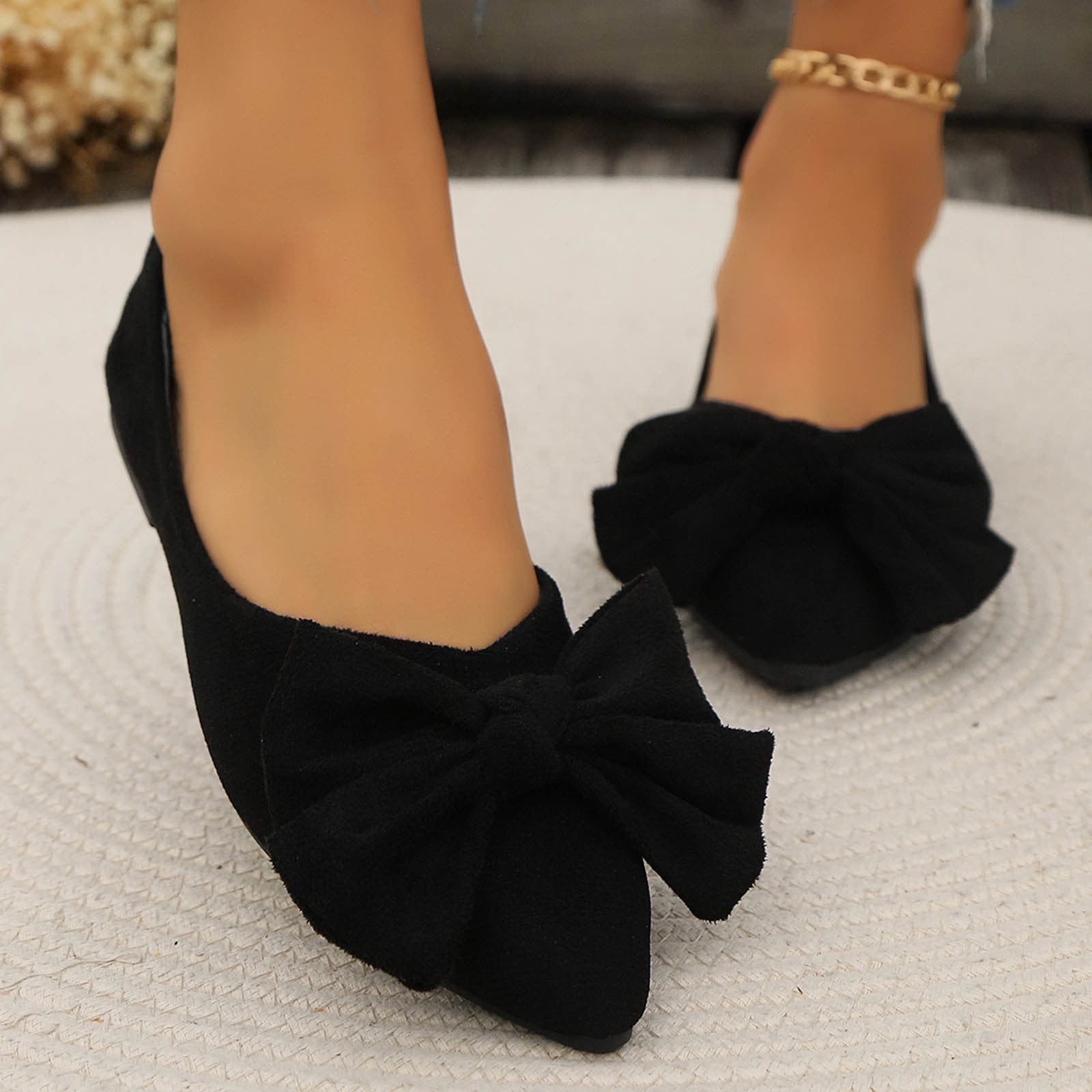 Juslio Womens Shoes Mouth Suede Casual Comfortable Bow Flat Slip on Low ...